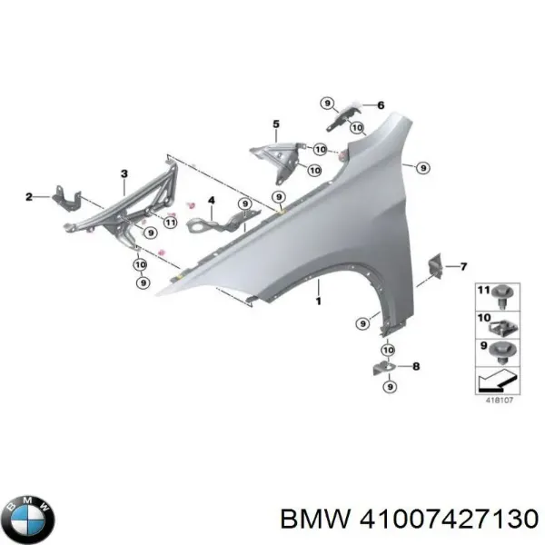 41007427130 BMW Кронштейн крепления крыла переднего правого передний