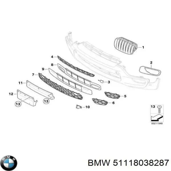 51118038287 BMW Решетка бампера переднего левая