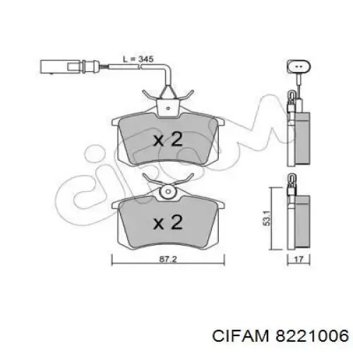 822-100-6 Cifam Колодки тормозные задние дисковые