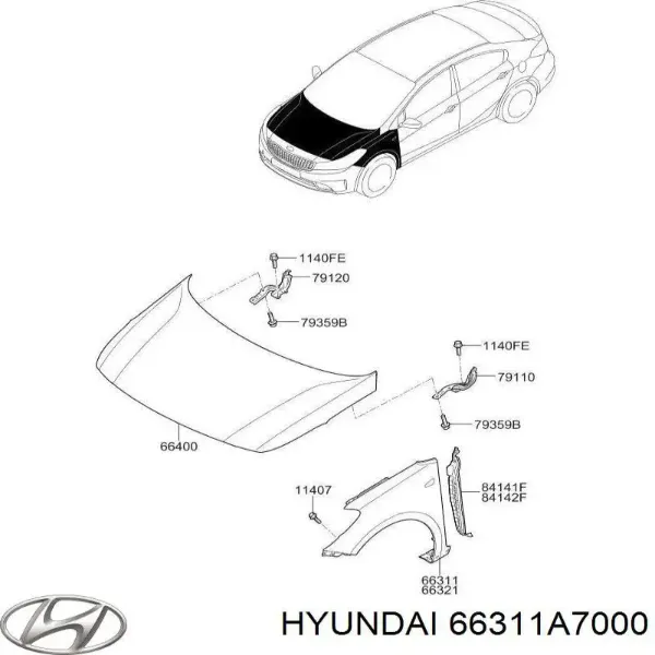 66311A7000 Hyundai/Kia Крыло переднее левое