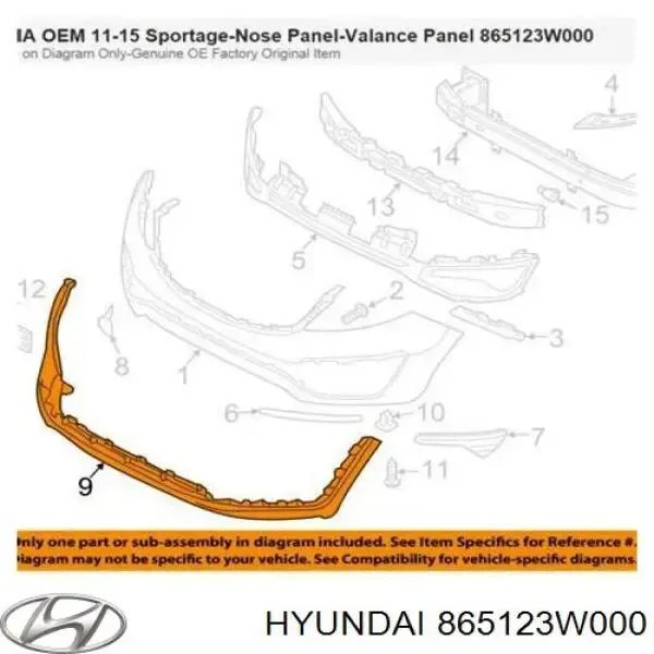 86512 3W000 Hyundai/Kia Накладка бампера переднего
