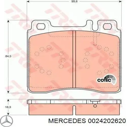 0024202620 Mercedes | Колодки тормозные передние дисковые 002 420 2620 ...