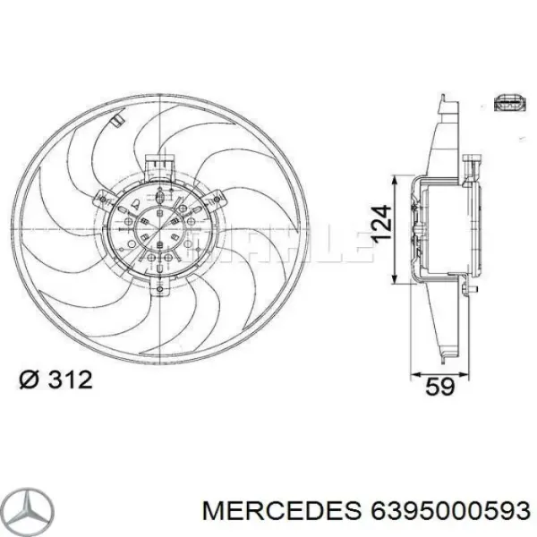 6395000593 Mercedes | Электровентилятор охлаждения в сборе (мотор ...