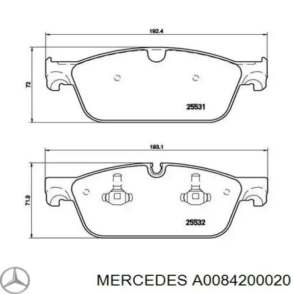 A0084200020 Mercedes | Колодки тормозные передние дисковые A0084200020 ...