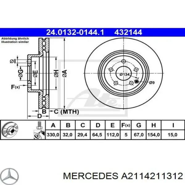 A2114211312 Mercedes | Диск тормозной передний A 211 421 13 12 купить ...