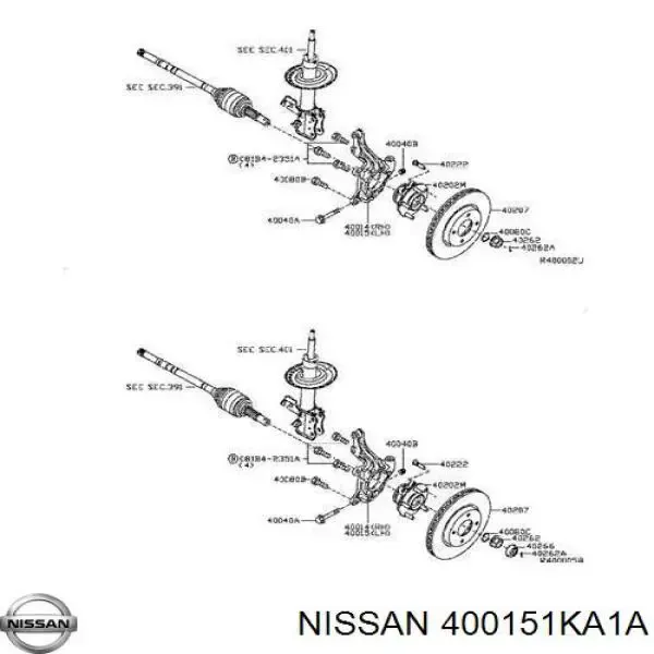 400151KA1A Nissan/Infiniti Цапфа (поворотный кулак) передний левый