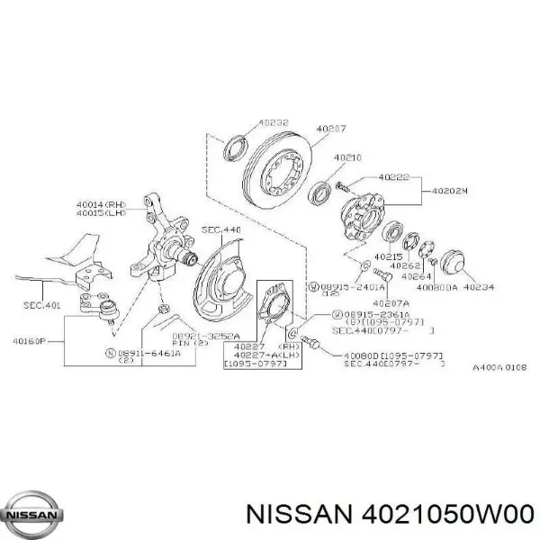 4021050W00 Nissan/Infiniti Подшипник ступицы передней внутренний