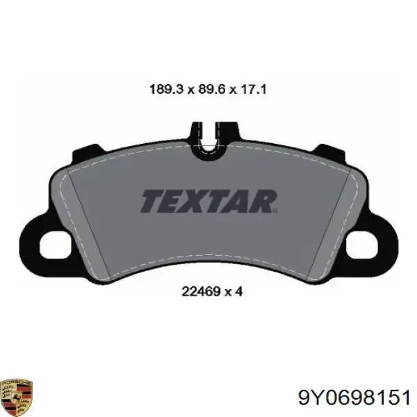 9Y0698151 Porsche Колодки тормозные передние дисковые