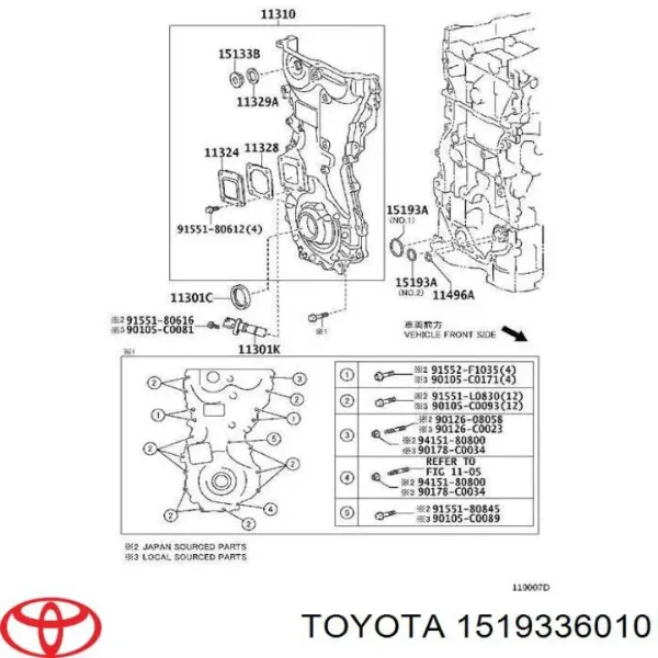 1519336010 Toyota Прокладка масляного насоса