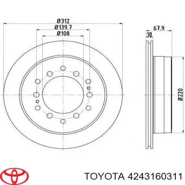 4243160311 Toyota Диск тормозной задний