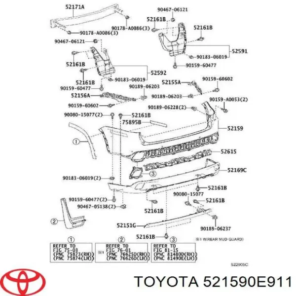 521590E911 Toyota Бампер задний