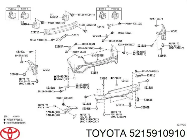 5215910910 Toyota Бампер задний