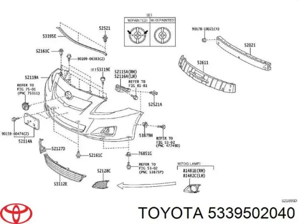5339502020 Toyota Уплотнитель (прокладка) переднего бампера