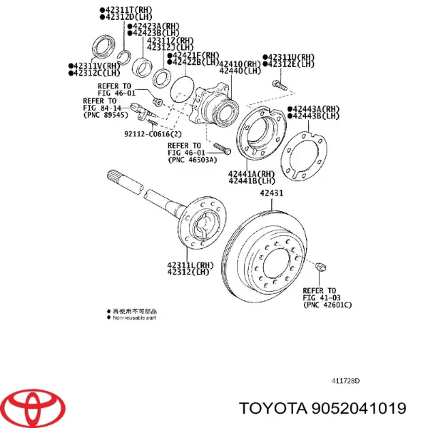 9052041019 Toyota Кольцо стопорное подшипника задней полуоси