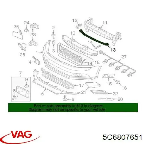 5C6807651 VAG Усилитель бампера переднего