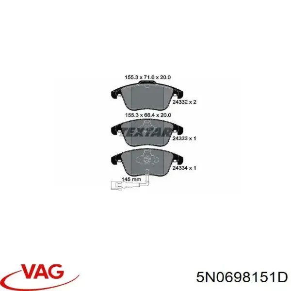 5N0698151D VAG Колодки тормозные передние дисковые