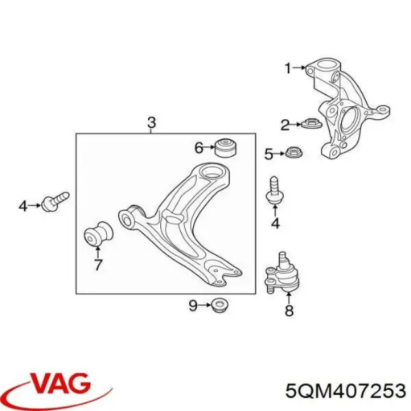 5QM407253 VAG Цапфа (поворотный кулак) передний левый