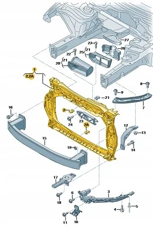 8U0805594F VAG Суппорт радиатора в сборе (монтажная панель крепления фар)