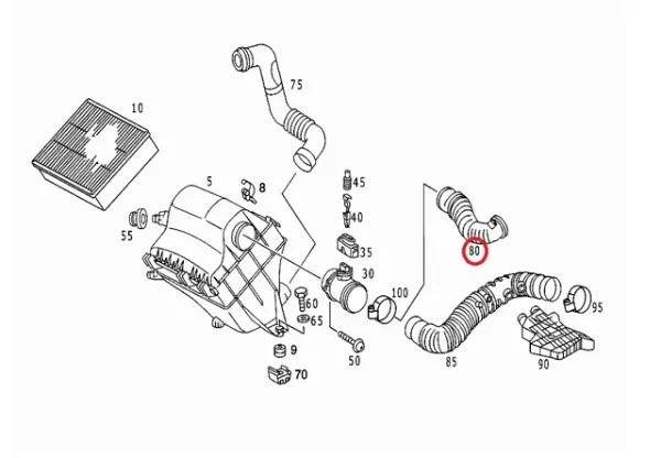 9015283382 Mercedes | Патрубок воздушный, выход воздушного фильтра 901 ...
